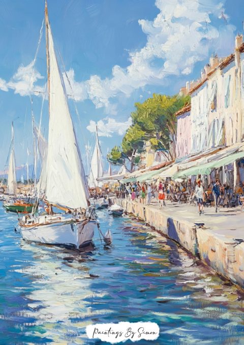 Harbor Scene: Captivating and Vibrant Seaside Town Painting